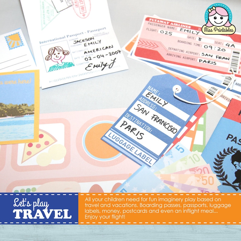 Travel set printable for children's pretend play TRAVEL | Etsy
