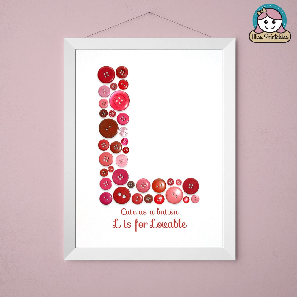 Letter L Printable Cute Button Art L is for Lovable Great - Etsy