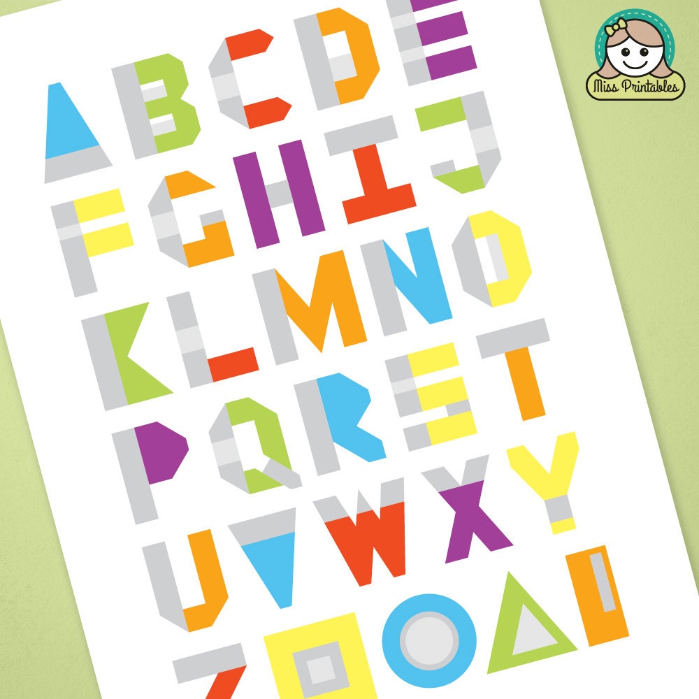 Alphabet Colorful Geometric Poster A3 and A4 Instant Download Printable ...