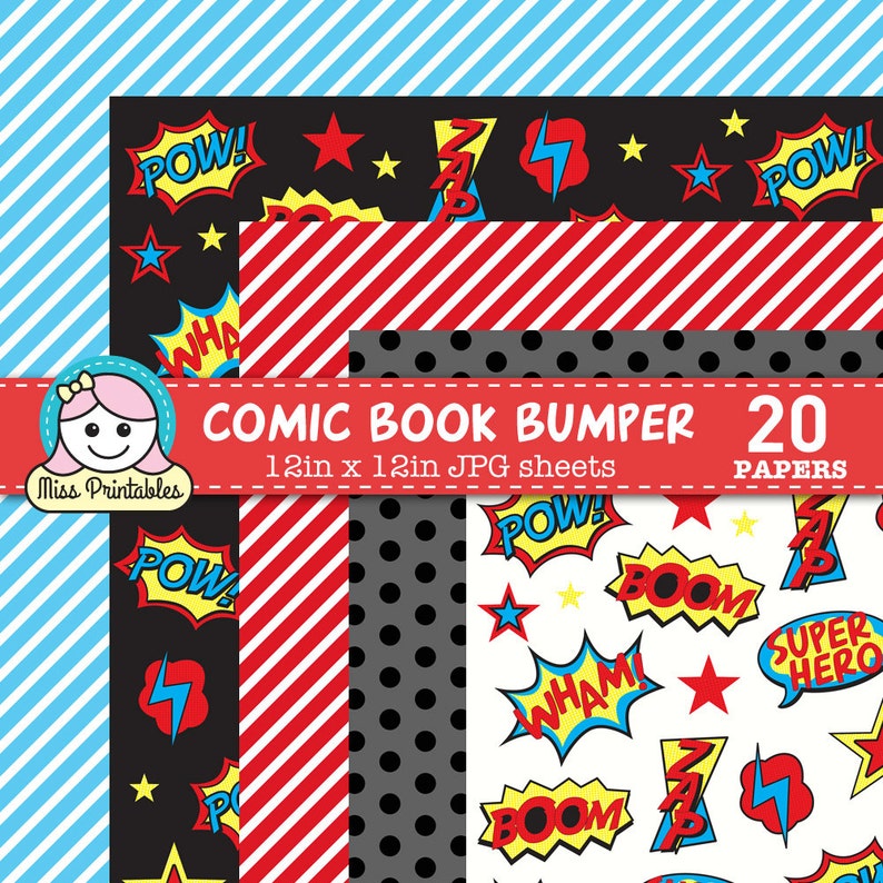 COMIC BOOK Superhero Digital Paper Pack Printable, Pattern Designs for ...