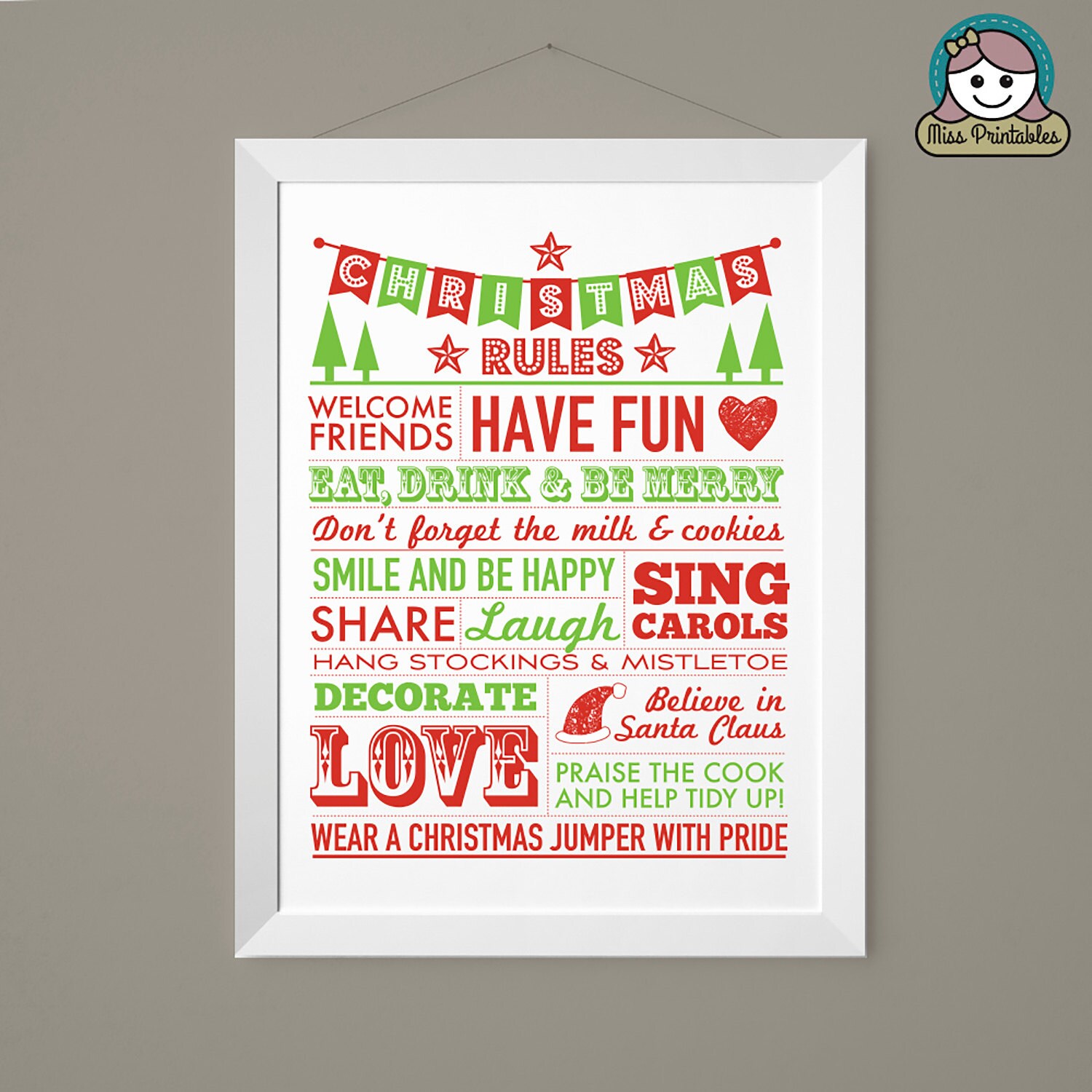 Christmas Rules Printable in Red and Green in 3 Sizes. - Etsy