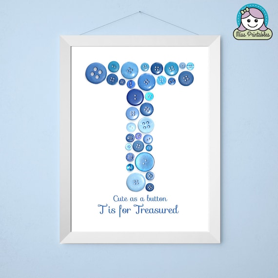 Letter T Printable Cute Button Art T is for Treasured | Etsy