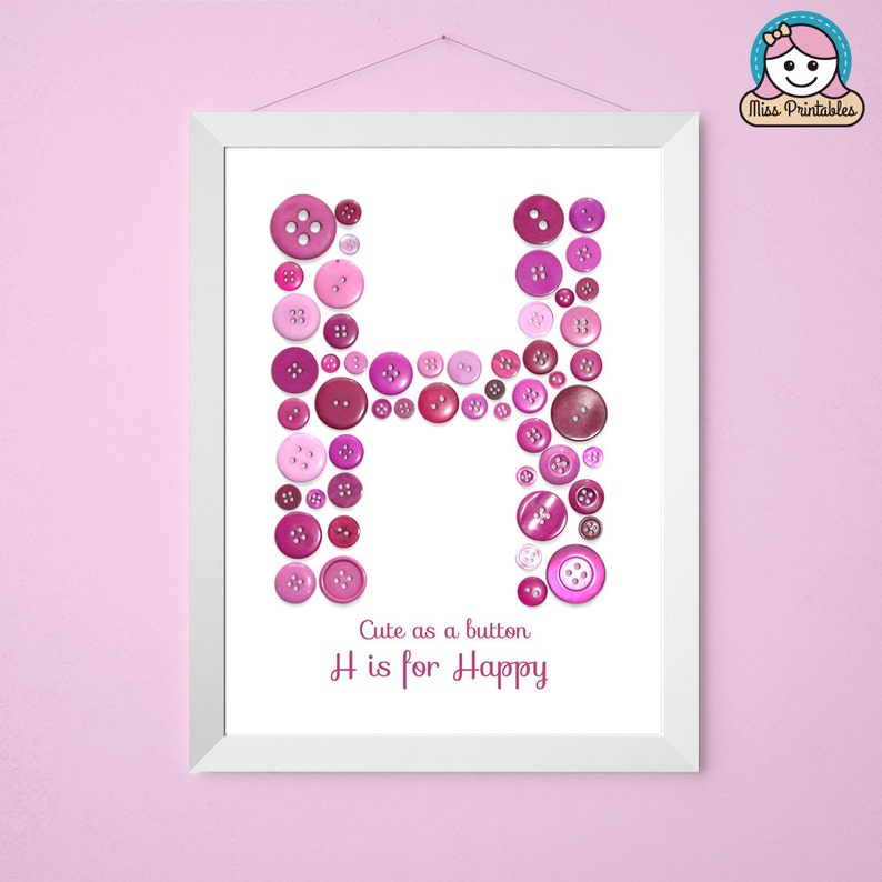 Letter H Printable Cute Button Art - H is for Happy - Great for Babies ...