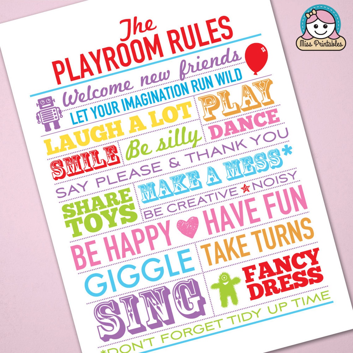 Playroom Rules Printable Poster Multi-coloured. Instant Download ...