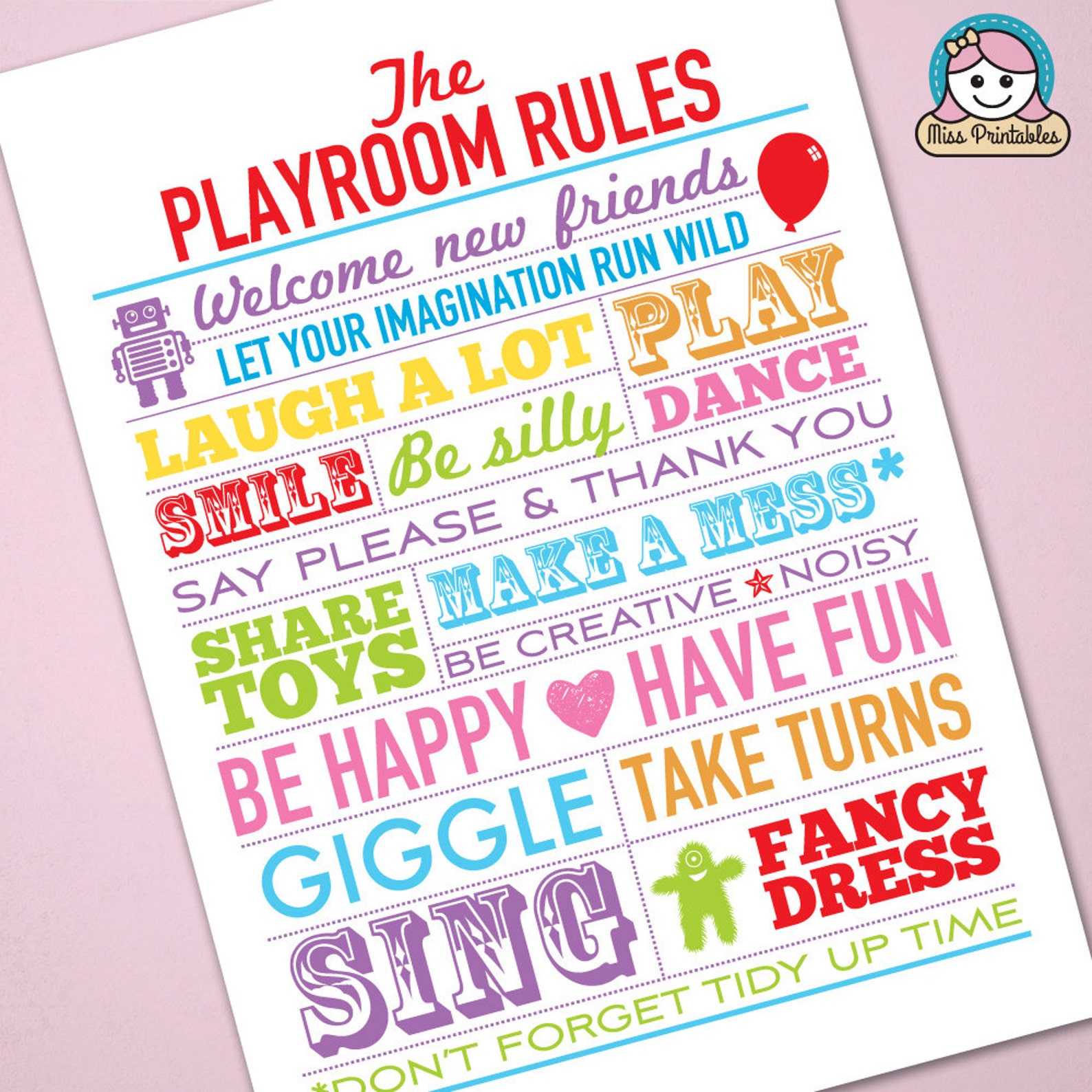 Playroom Rules Printable Poster Multi-coloured. Instant Download ...