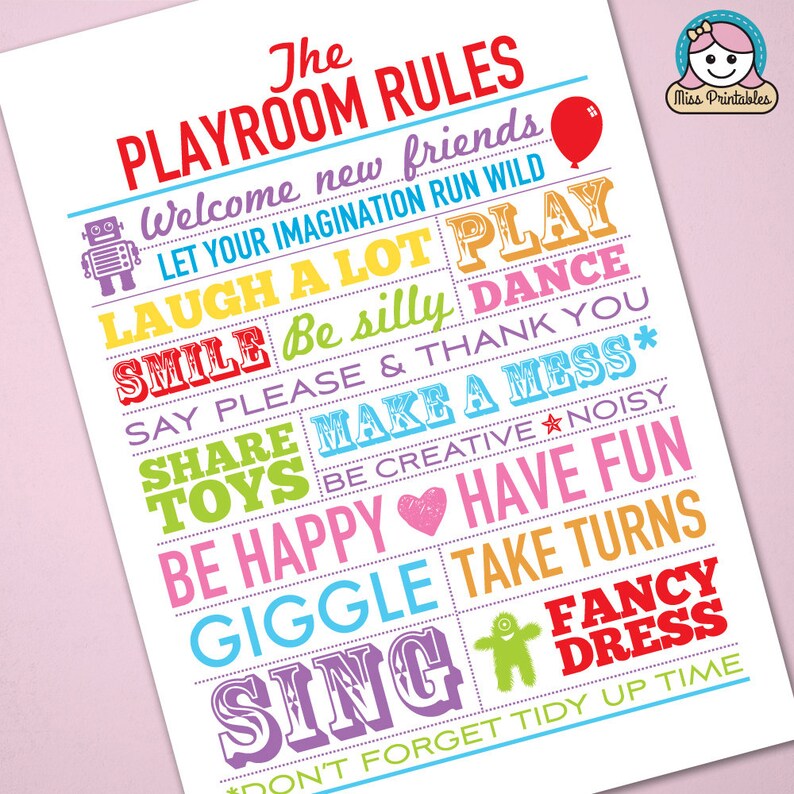 Playroom Rules Printable Poster Multi-coloured. Instant Download ...