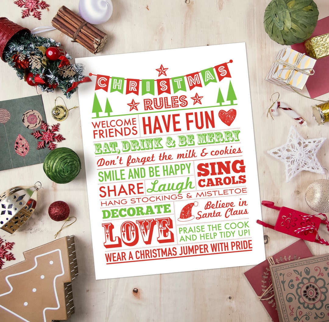 Christmas Rules Printable in Red and Green in 3 Sizes. Perfect ...