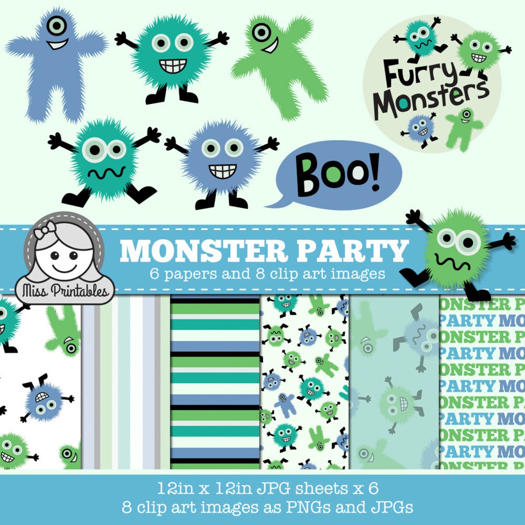 MONSTER PARTY Digital Paper Pack Printable, Pattern Designs for DIY ...