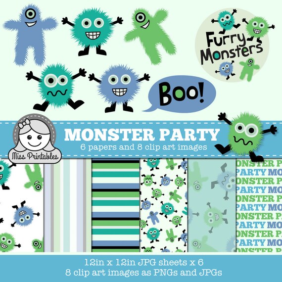 MONSTER PARTY Digital Paper Pack Printable Pattern Designs | Etsy