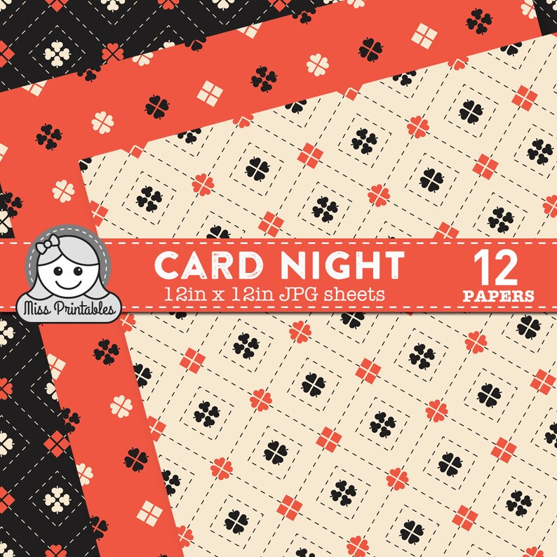 Card Night Digital Paper Pack Printable, Pattern Designs for DIY Craft ...