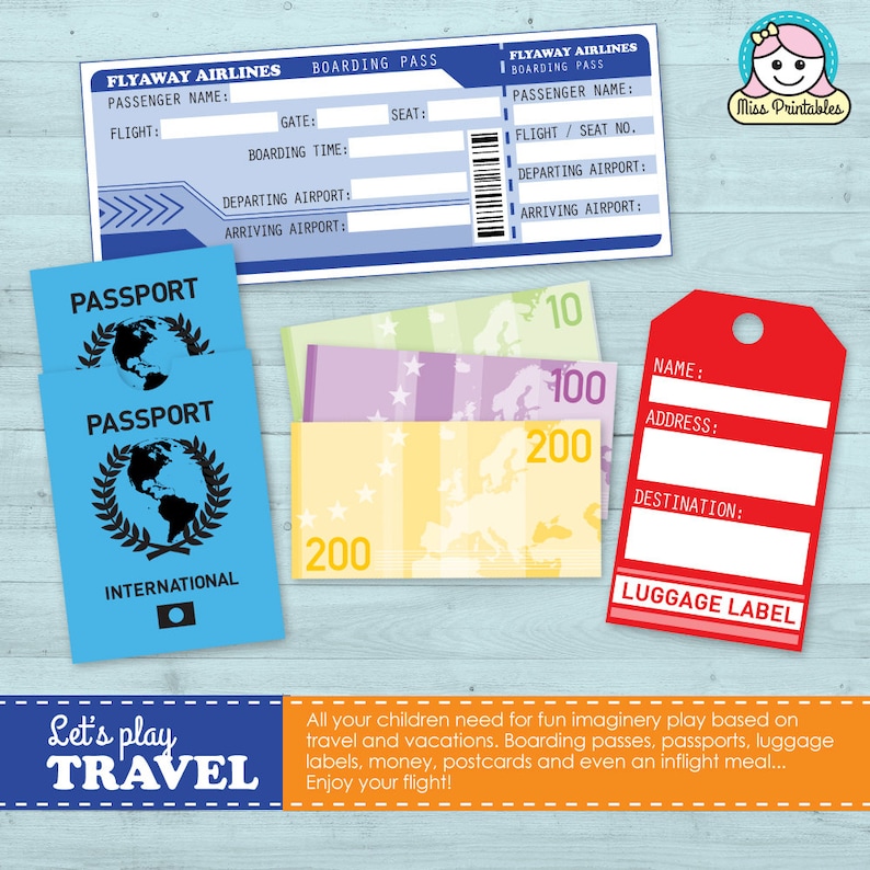 Travel set printable for children's pretend play TRAVEL | Etsy
