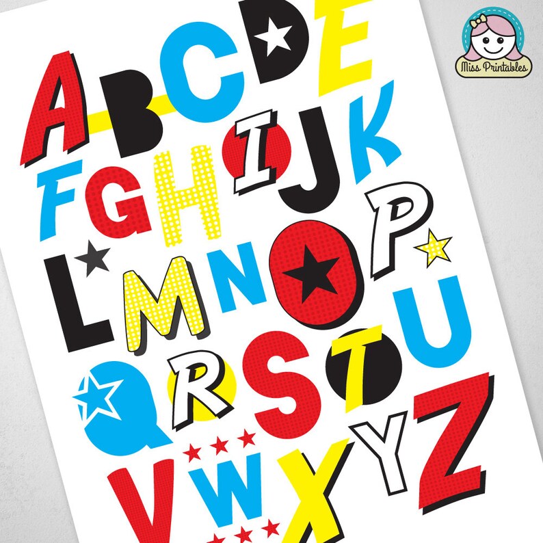 Alphabet SUPERHERO INSPIRED Printable. A-Z Letters in a Comic Book ...