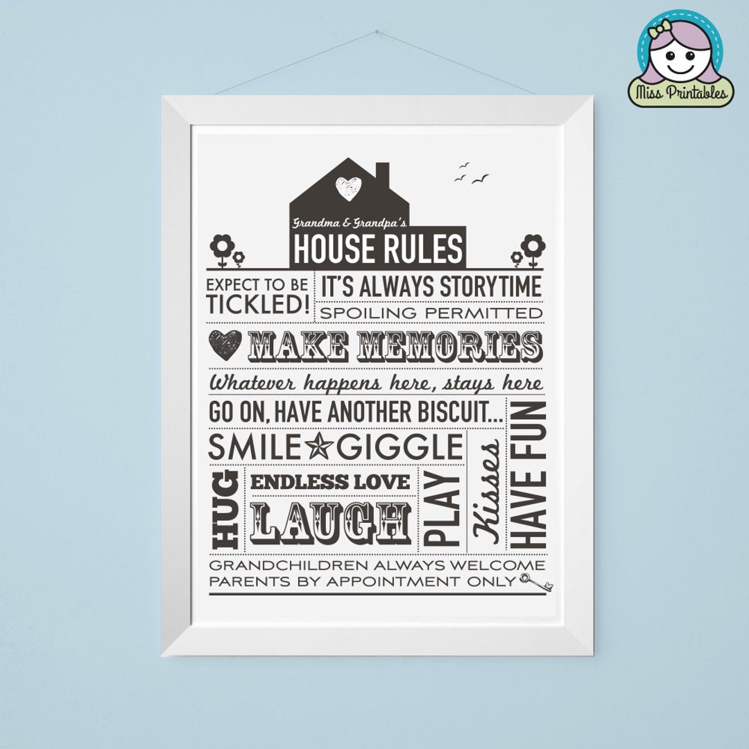 Grandma & Grandpa's House Rules Printable Poster in Lilac and Charcoal ...