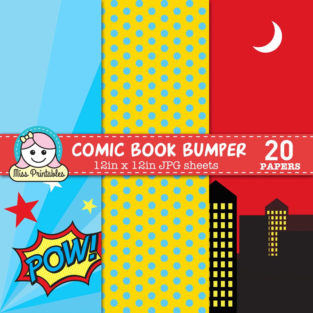 COMIC BOOK Superhero Digital Paper Pack Printable, Pattern Designs for ...