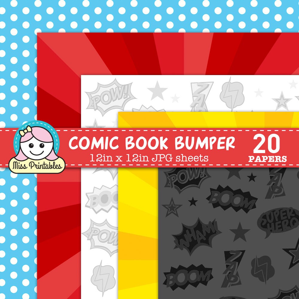 COMIC BOOK Superhero Digital Paper Pack Printable, Pattern Designs for ...