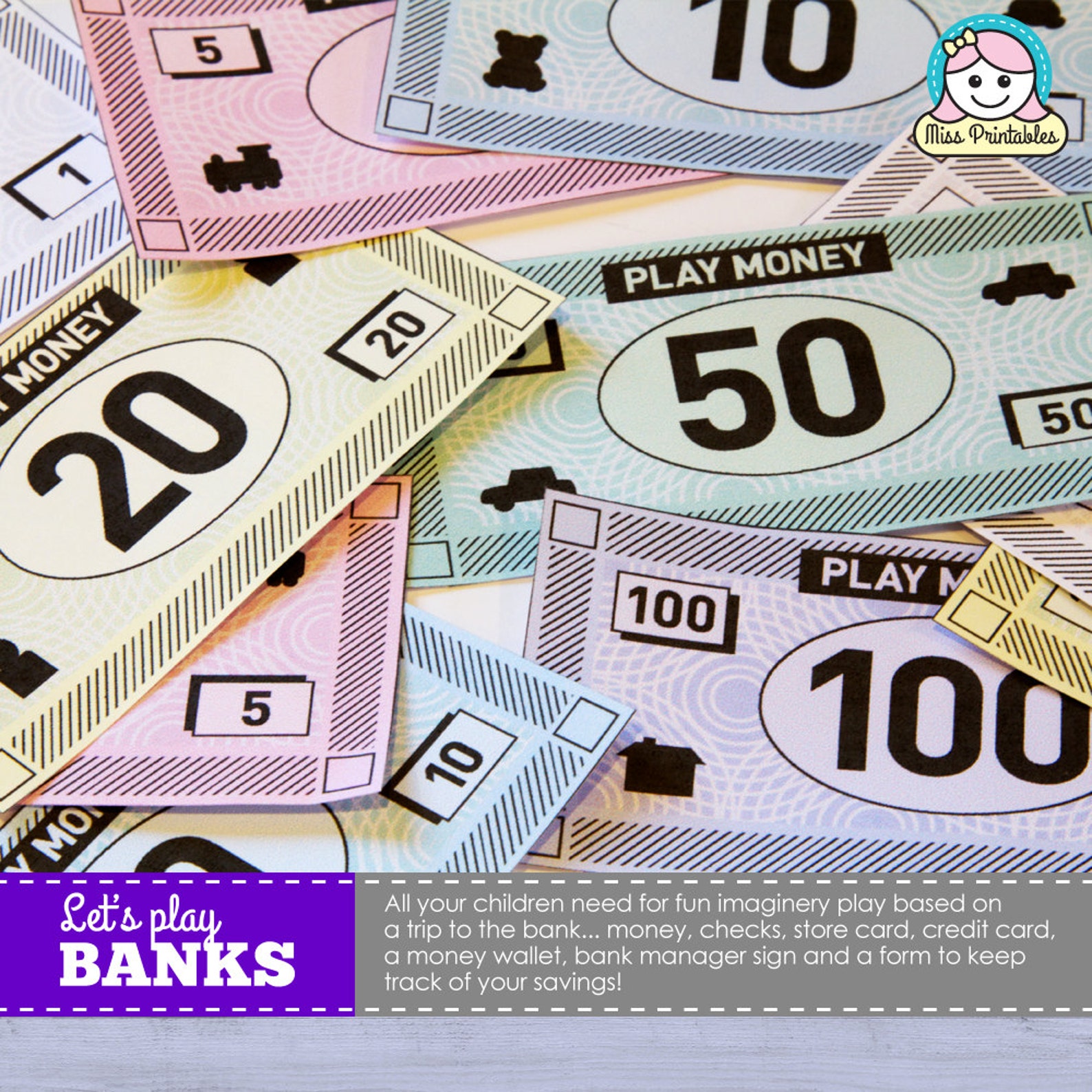 Printable Bank Set for Children's Pretend Play - Etsy
