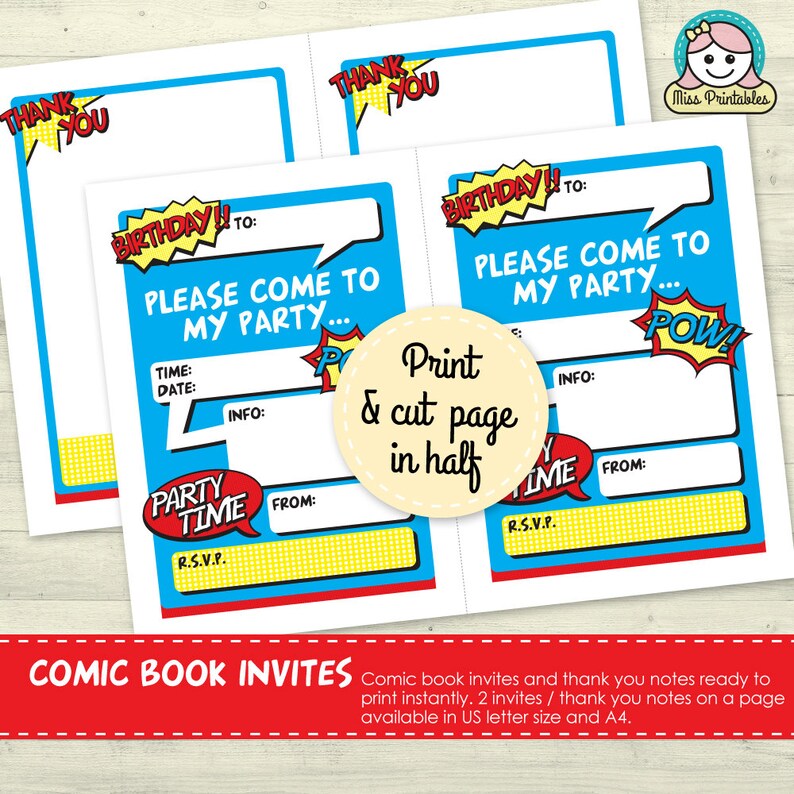Comic Book Superhero Party Invitations - Etsy