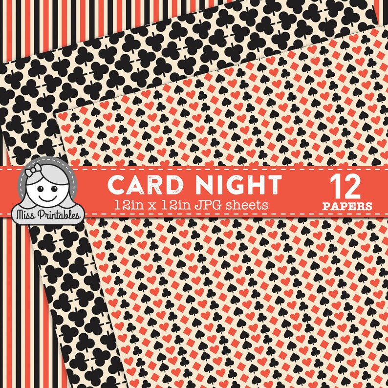 Card Night Digital Paper Pack Printable, Pattern Designs for DIY Craft ...