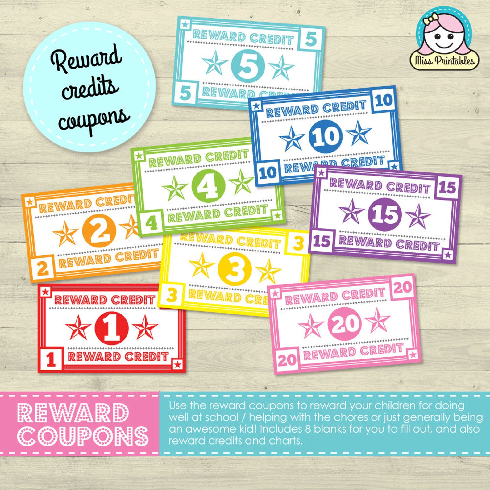 Children's reward coupons reward credits and charts plus | Etsy