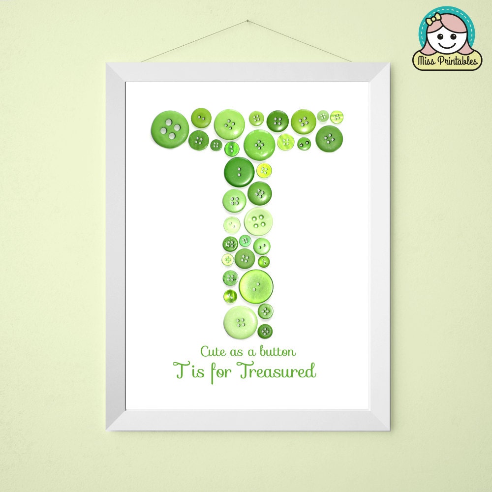 Letter T Printable Cute Button Art T is for Treasured Great for Babies ...
