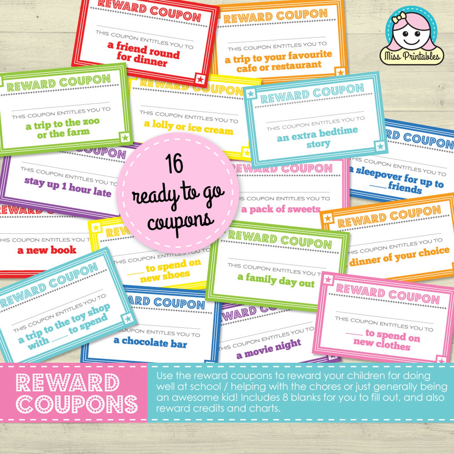 Children's Reward Coupons, Reward Credits and Charts Plus Bonus SUMMER ...