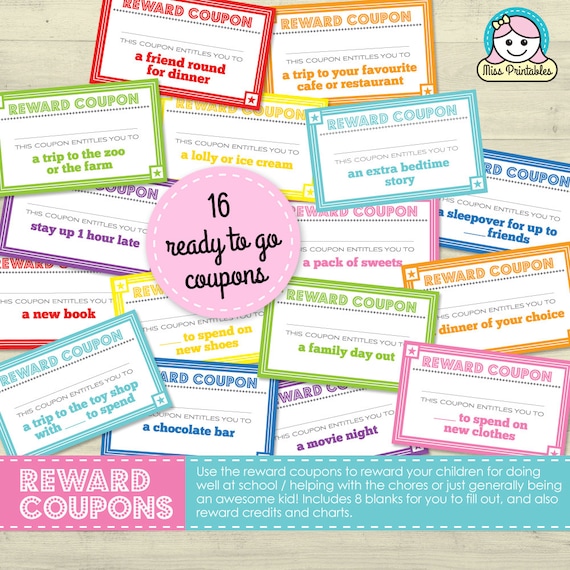 Children's reward coupons reward credits and charts plus | Etsy
