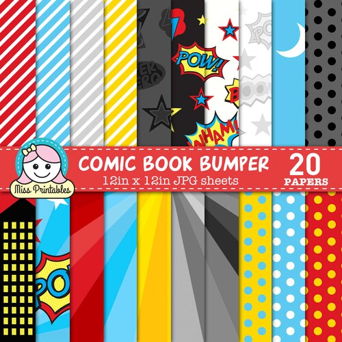 COMIC BOOK Superhero Digital Paper Pack Printable Pattern - Etsy