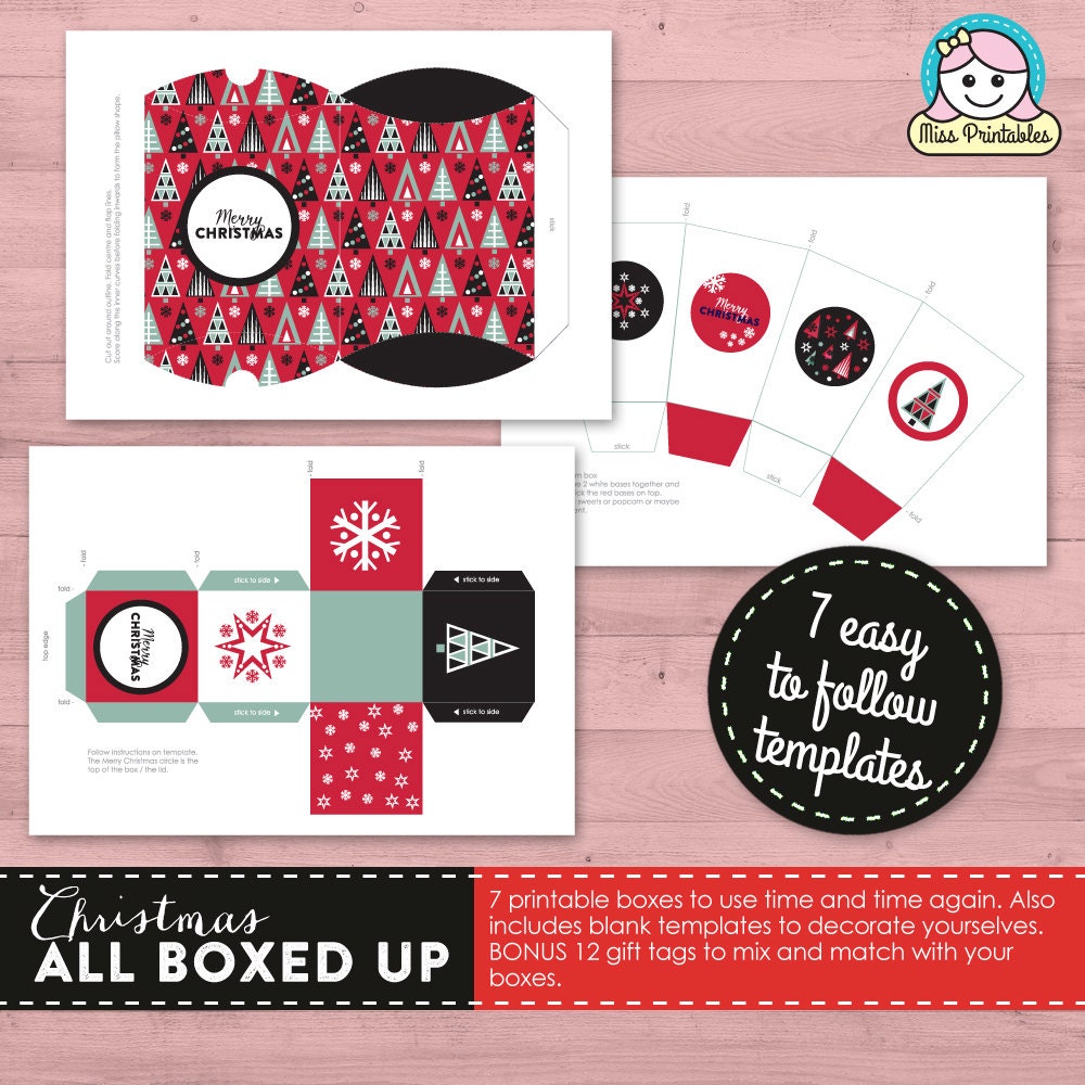7 Christmas Printable Boxes Packaging Printable Boxes Plus Blank ...
