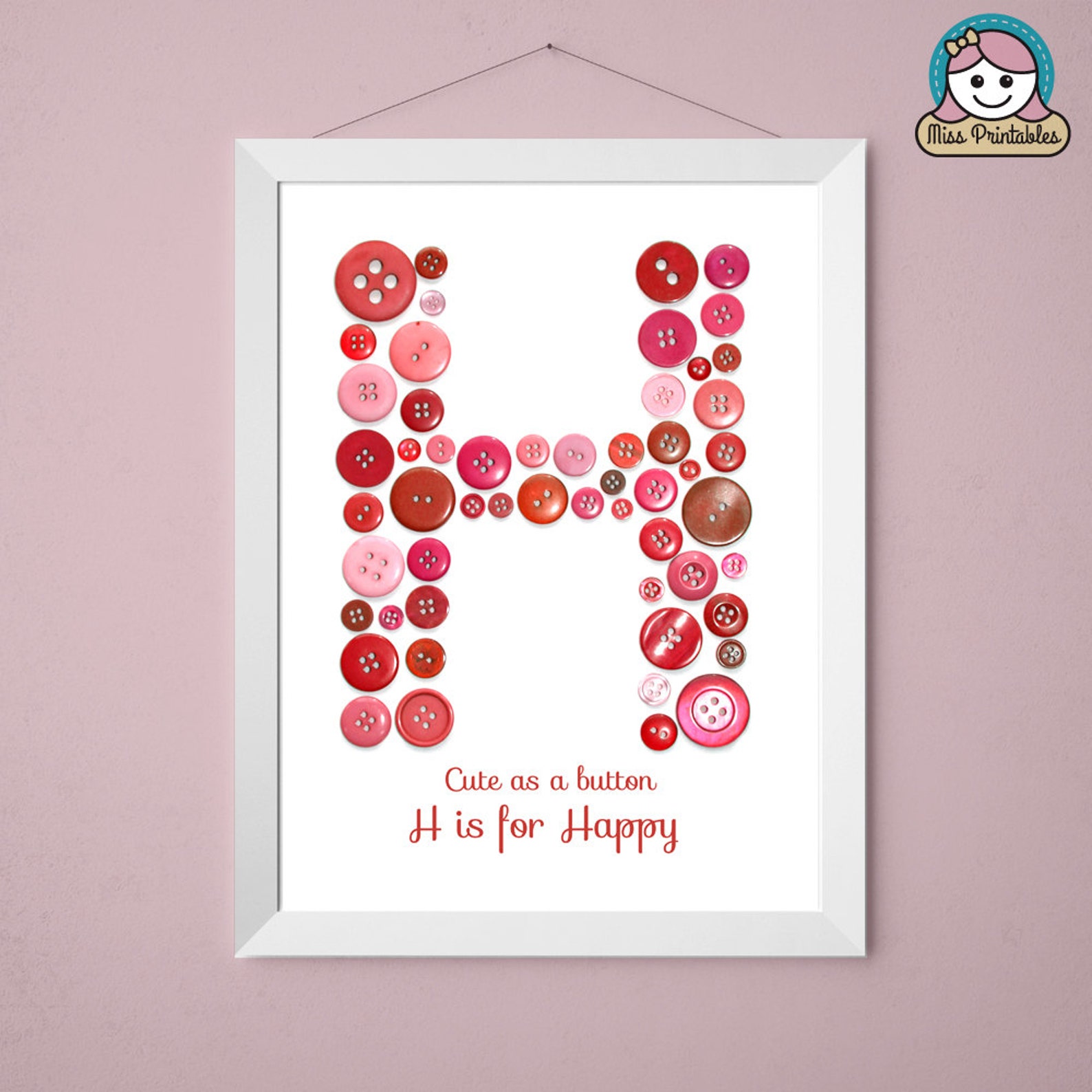 Letter H Printable Cute Button Art - H is for Happy - Great for Babies ...