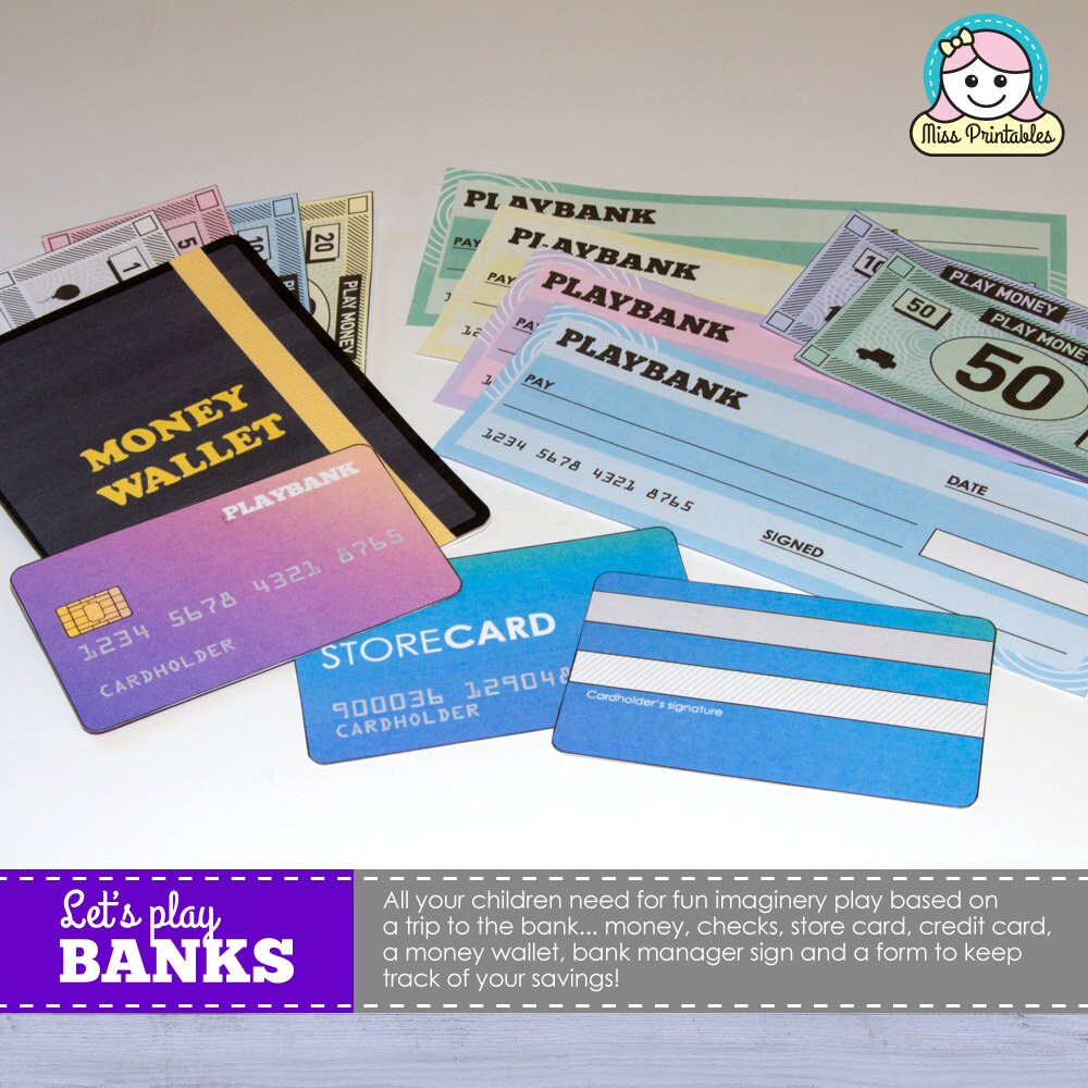 Printable Bank Set for Children's Pretend Play - Etsy