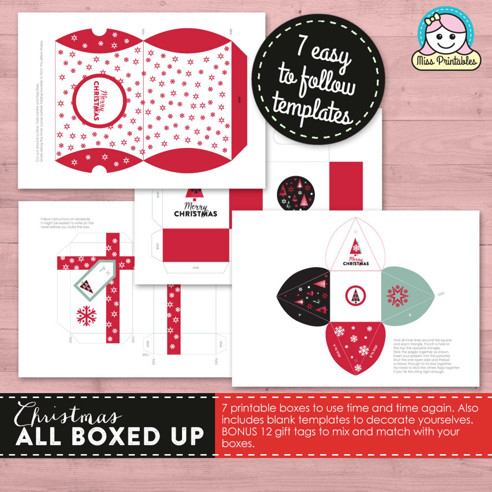 7 Christmas Printable Boxes Packaging Printable Boxes Plus Blank ...