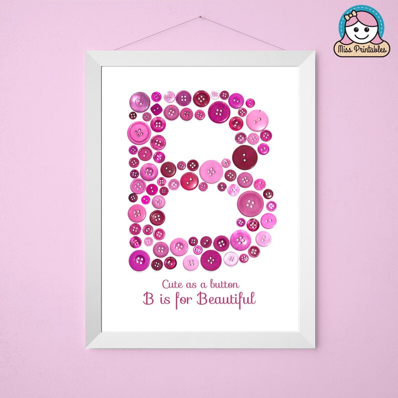 Letter B Printable Cute Button Art B is for Beautiful Great - Etsy