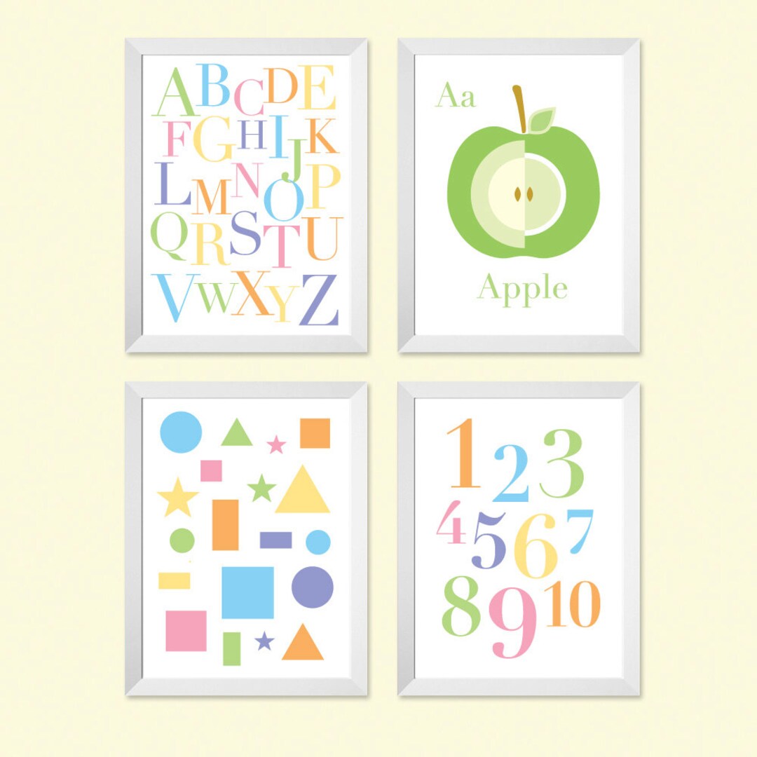 Alphabet Nursery Prints. 4 Printable Wall Art Designs Ready to Mix and ...