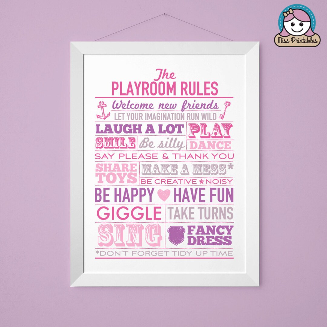 PLAYROOM RULES Printable Poster in Pinks and Purples. Instant Download ...