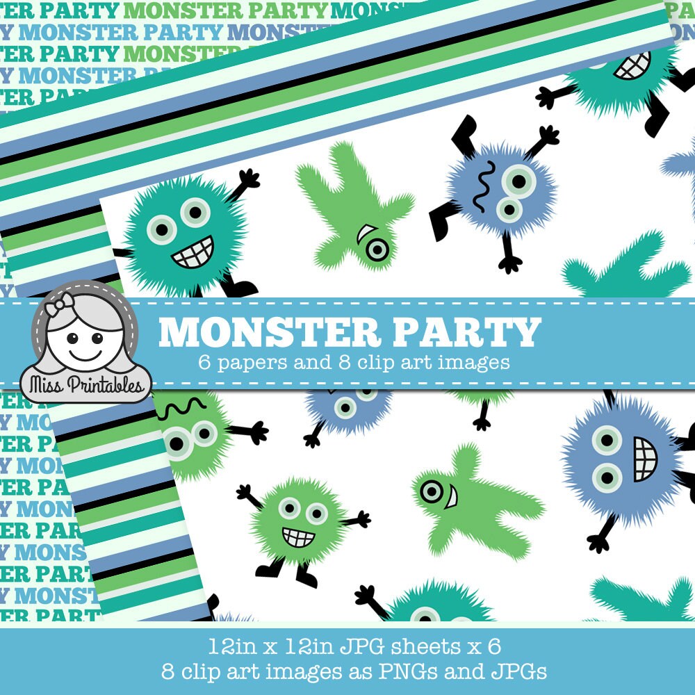 MONSTER PARTY Digital Paper Pack Printable, Pattern Designs for DIY ...