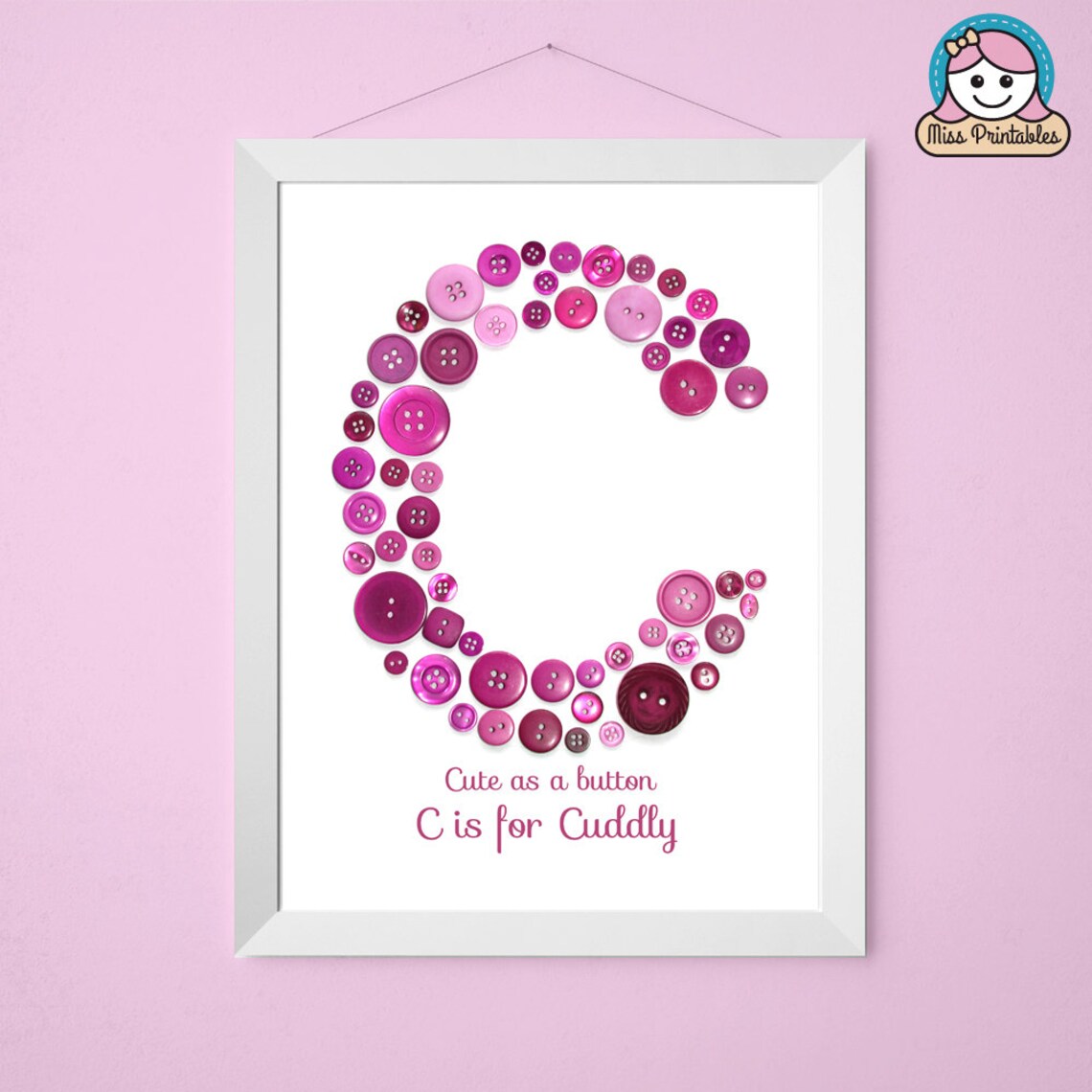 Monogram Letter C Printable Cute Button Art - C is for Cuddly Great for ...