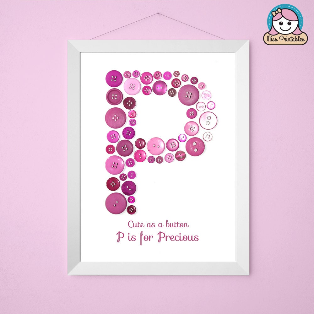 Monogram Letter P Printable Cute Button Art - P is for Precious - Great ...