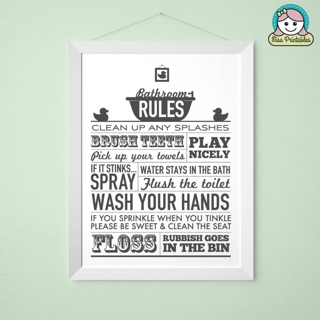 Bathroom Rules Printable Poster Wall Art - Etsy