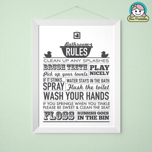 Bathroom Rules Printable Poster Wall Art - Etsy