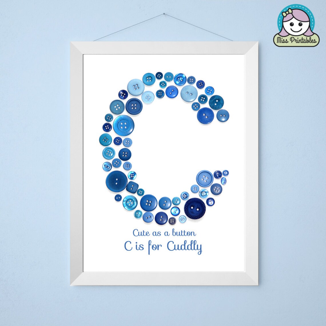 Monogram Letter C Printable Cute Button Art C is for Cuddly Great for ...