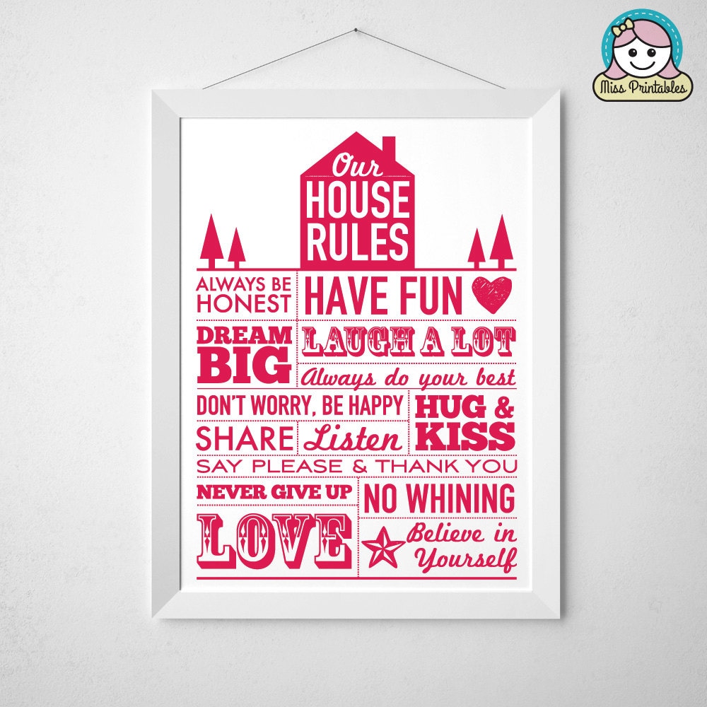 House Rules Printable Poster in 5 Colors. Instant Download. - Etsy