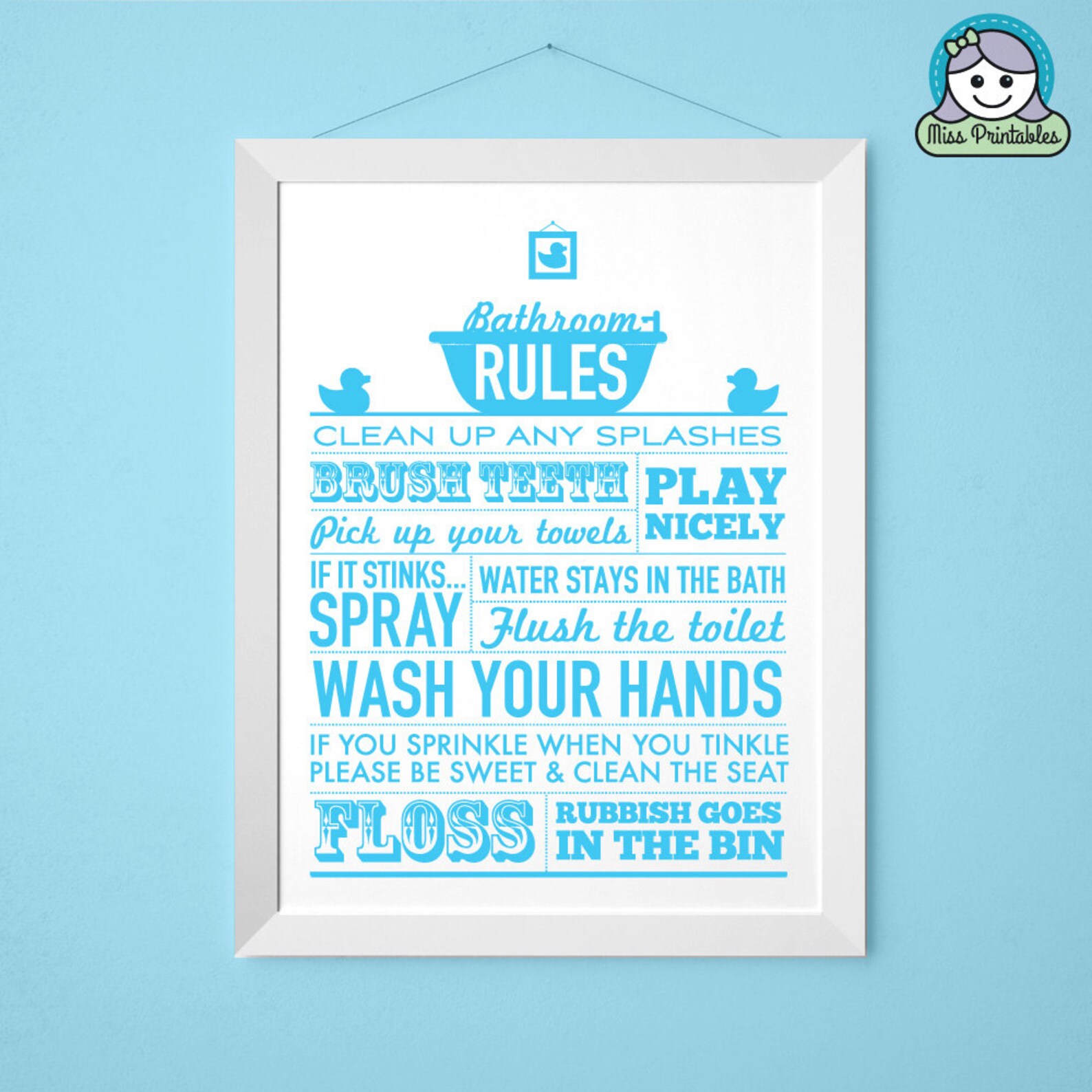 Bathroom Rules Printable Poster Wall Art - Etsy