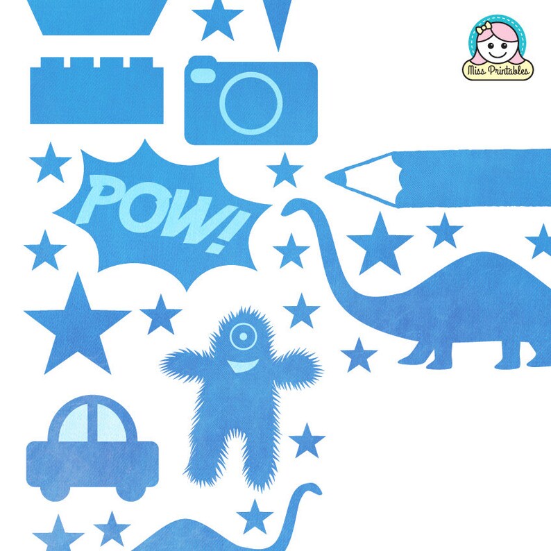 Monogram Art Print Blue Letter P With Child's Icons. Boy or Girl Wall ...