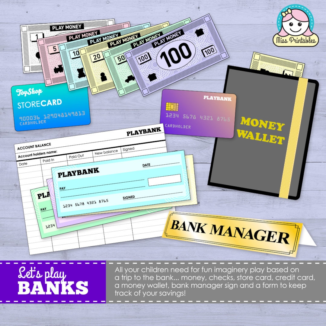 Printable Bank Set for Children's Pretend Play - Etsy