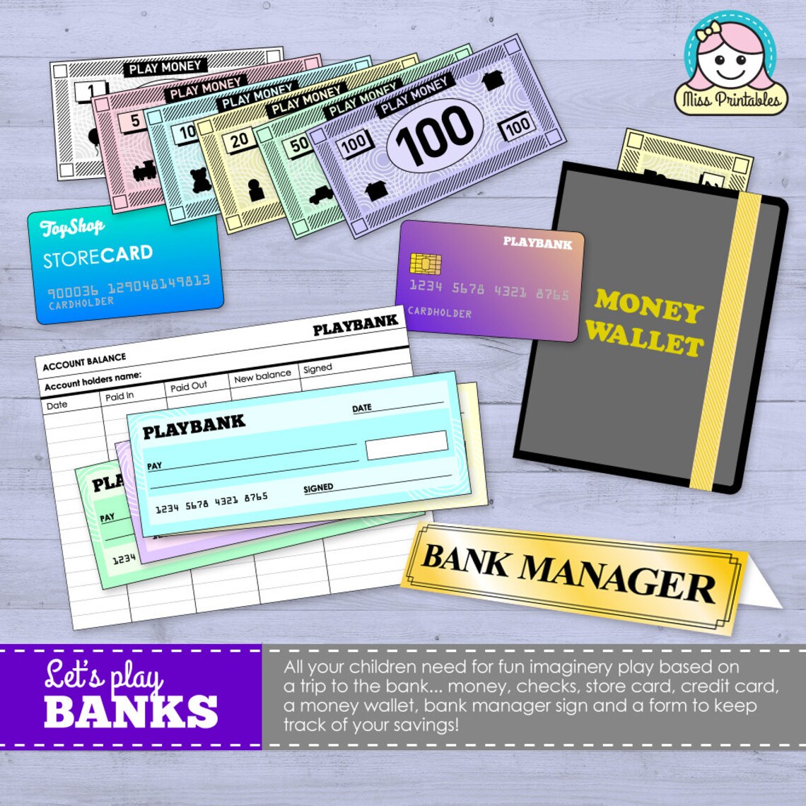 Printable Bank Set for Children's Pretend Play - Etsy UK