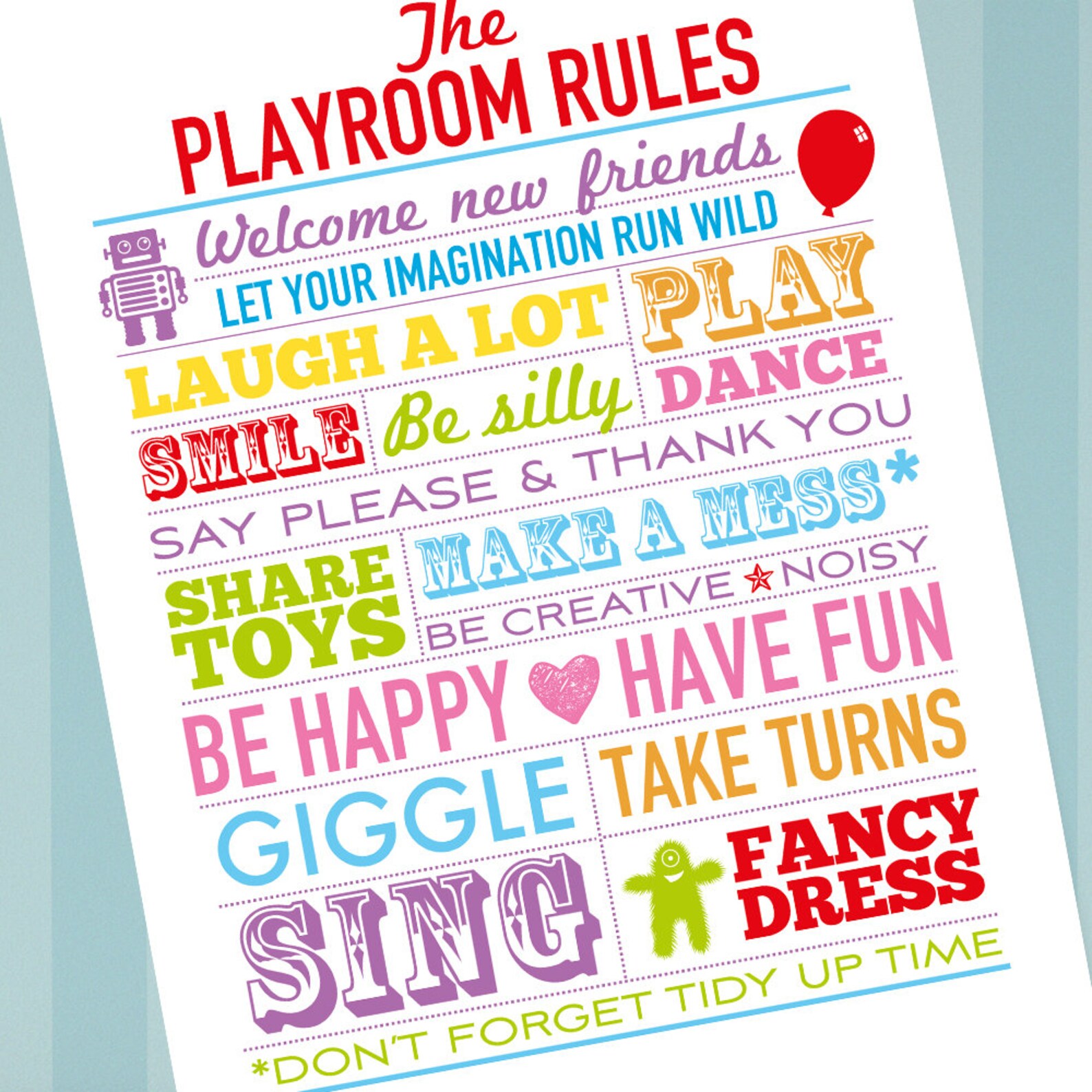 Playroom Rules Printable Poster Multi-coloured. Instant Download ...