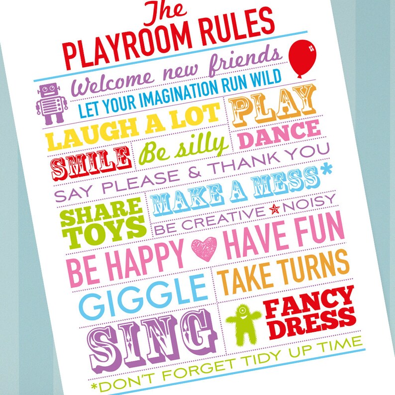 Playroom Rules Printable Poster Multi-coloured. Instant Download ...