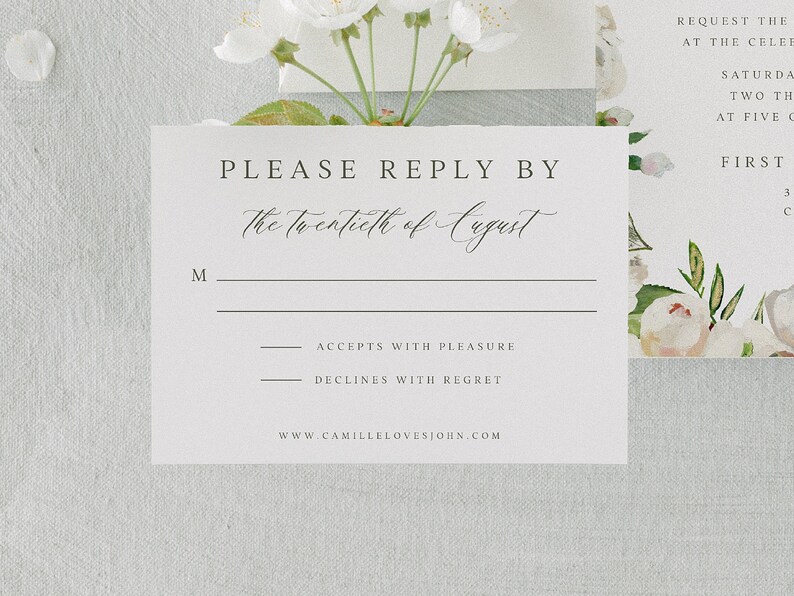 White Painted Floral Frame Calligraphy Wedding Invitation - Etsy