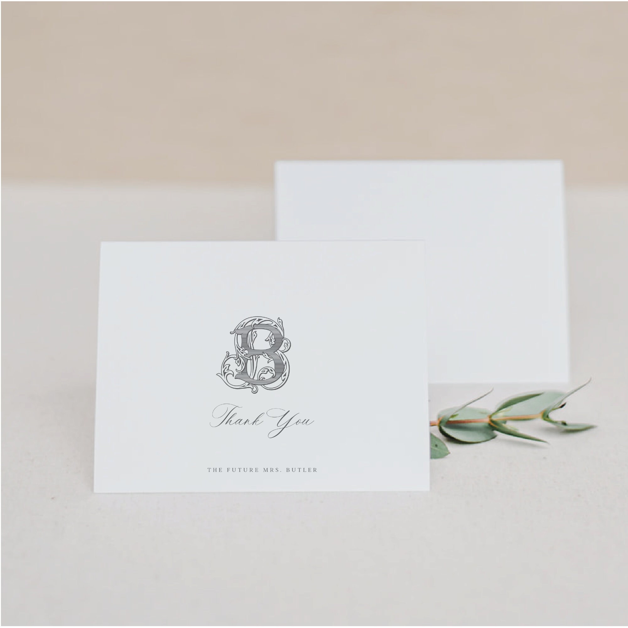 Victorian Monogram Folded Thank You Card, Editable Download and ...