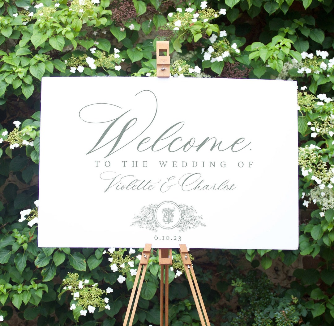 Welcome Sign Template, Elegant Botanical Monogram Crest Wedding Day-of ...